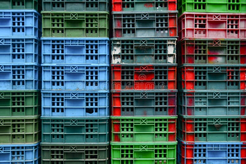 Colourful Stack of Fish Crates on a Vessel Stock Image - Image of crate ...