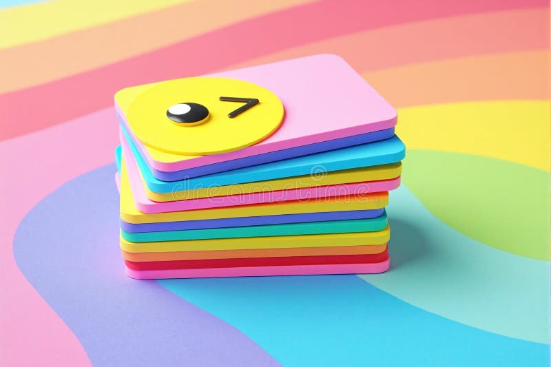 Colourful Stack of Sticky Notes in Rainbow Hues with a Cute Kawaii ...