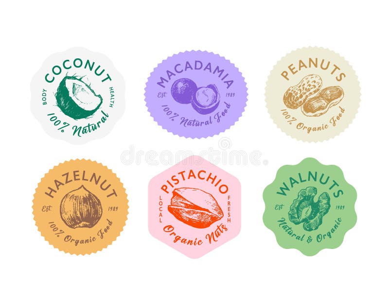 Colourful Stickers with Nuts Stock Vector - Illustration of pattern ...