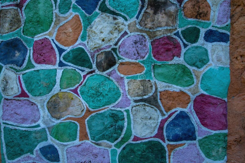 A Colourful Stone Wall in Isla Mujeres Stock Image - Image of abstract ...