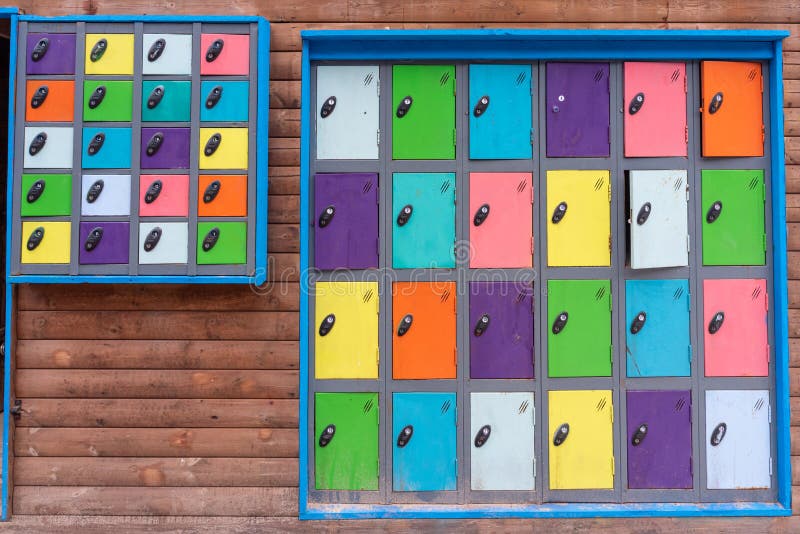 Colorful Storage Lockers on a Wall, Colors of the Rainbow Stock Photo ...