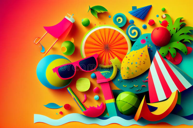 Colourful Summertime Fun Generative AI Illustration Stock Illustration ...