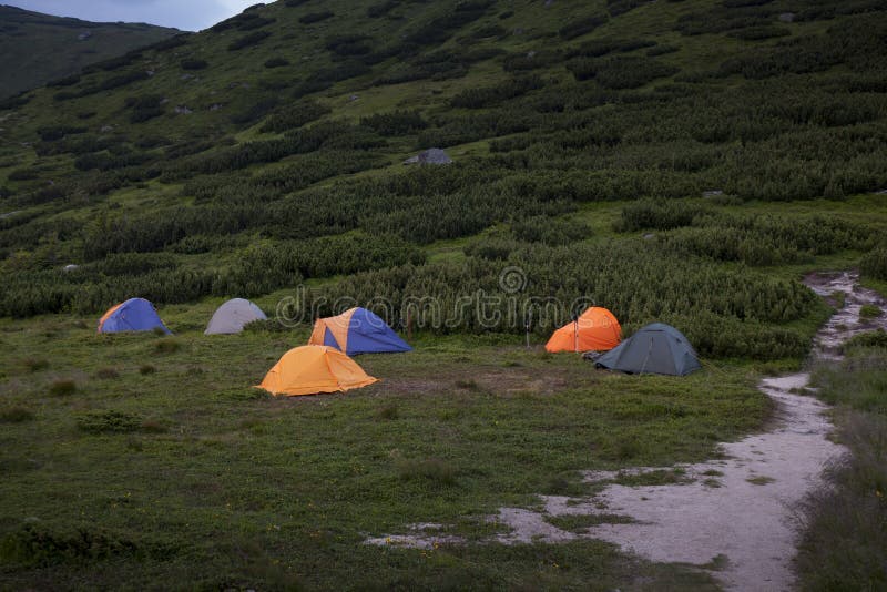 Colourful tents camping. stock image. Image of colors - 58970075