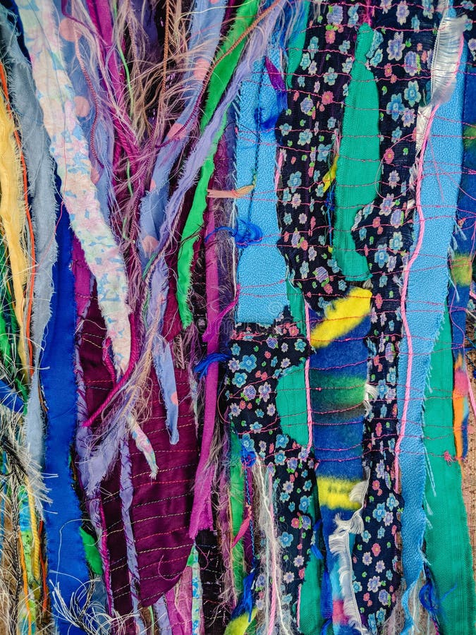 Colourful Textured Fabric Strips Sewn Together. Textile Art Background ...