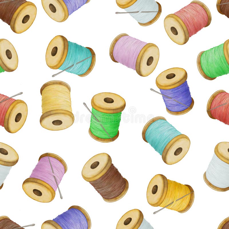 Colourful Thread Spools, Seamless Pattern Stock Illustration ...