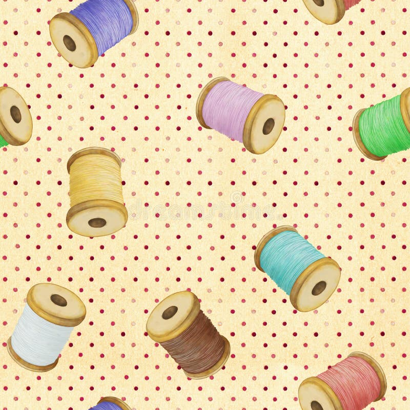 Colourful Thread Spools, Seamless Pattern Stock Illustration ...