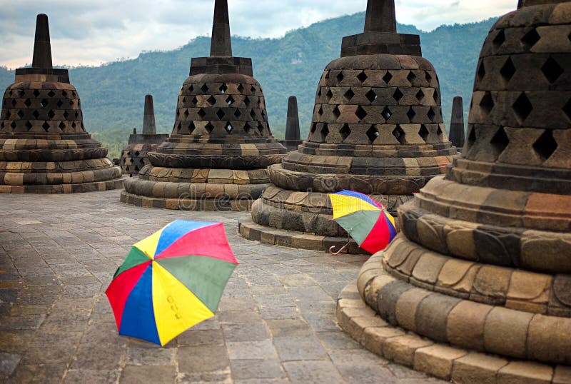 Colourful Umbrellas, Borobudur Buddhist Temple, Java, Indonesia Stock ...