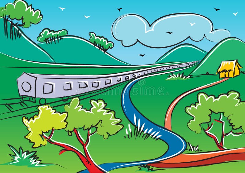 Colourful Village Landscape Vector Illustration Stock Vector ...