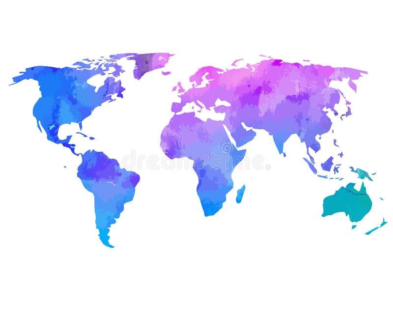 Colourful Watercolour Map Design of World Map Isolated on White ... Colourful Watercolour Map Design of World Map Isolated on White ...