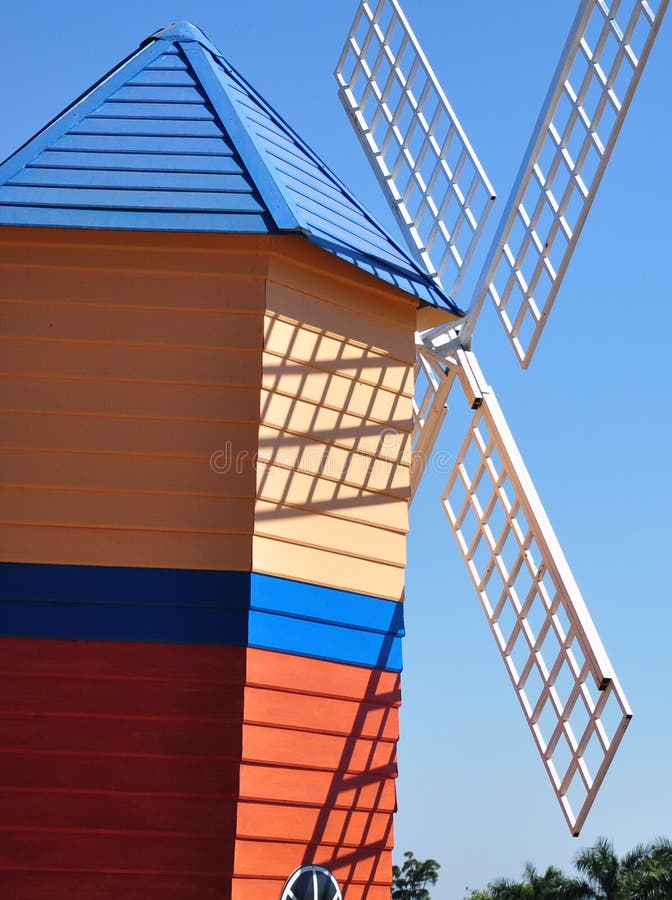 Colourful Windmill in Bright Blue Sky Stock Image - Image of angle ...