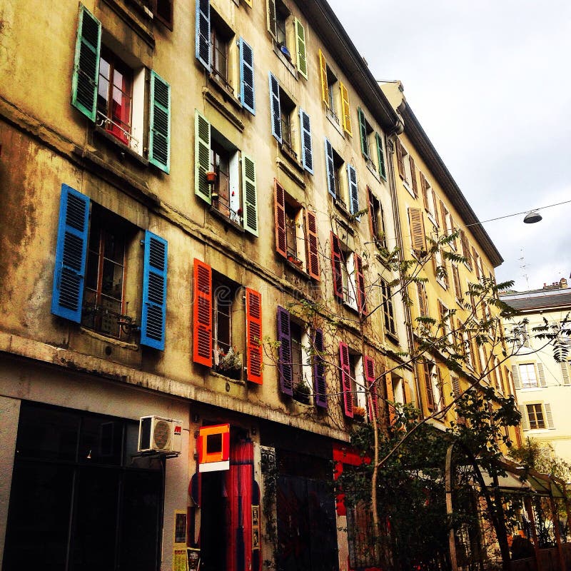 Colourful windows editorial stock image. Image of house - 47074049