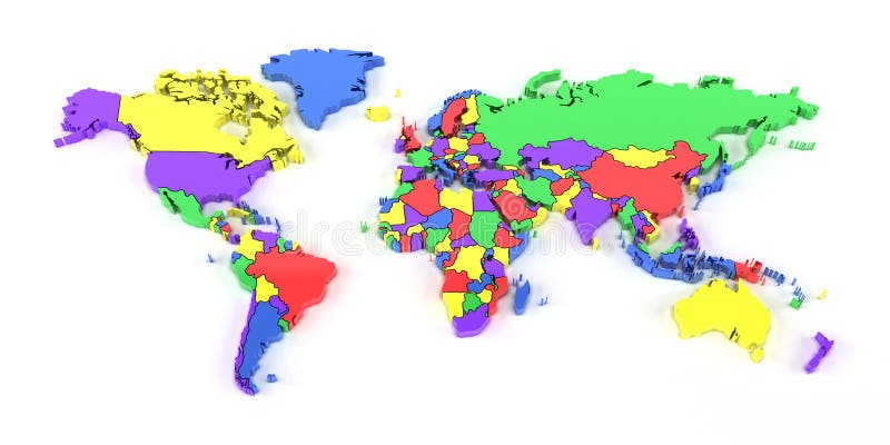 Colourful World Map with National Borders Stock Illustration ...