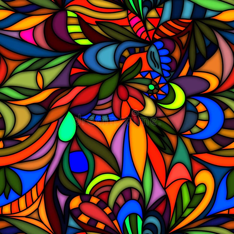 Colourful Zentangle Doodle Seamless Pattern. Stock Photo - Image of ...