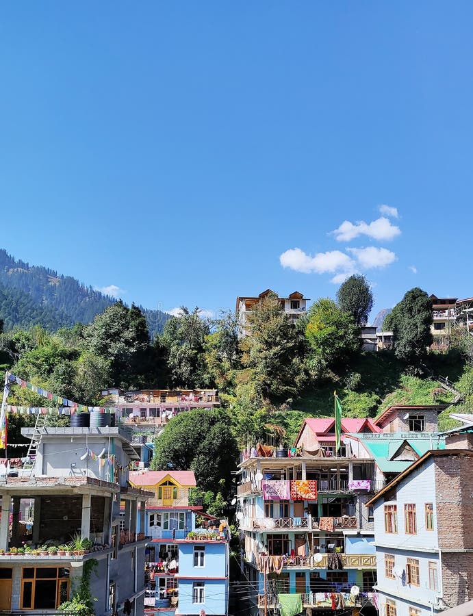 Colourfull Houses in Manali India Stock Image - Image of water ...