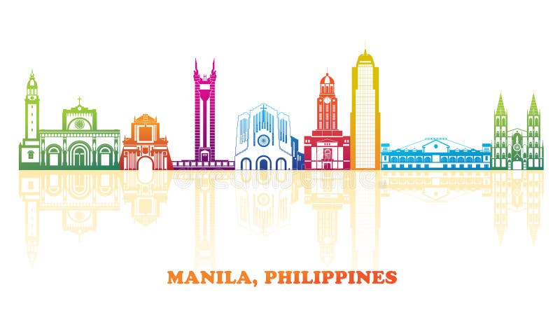 Colourfull Skyline Panorama of City of Manila, Philippines Stock Vector ...