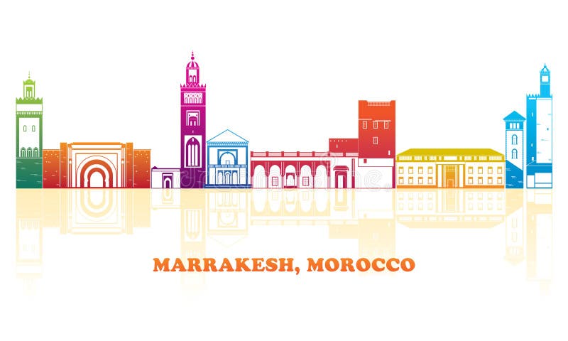 Colourfull Skyline Panorama of City of Marrakesh, Morocco Stock Vector ...