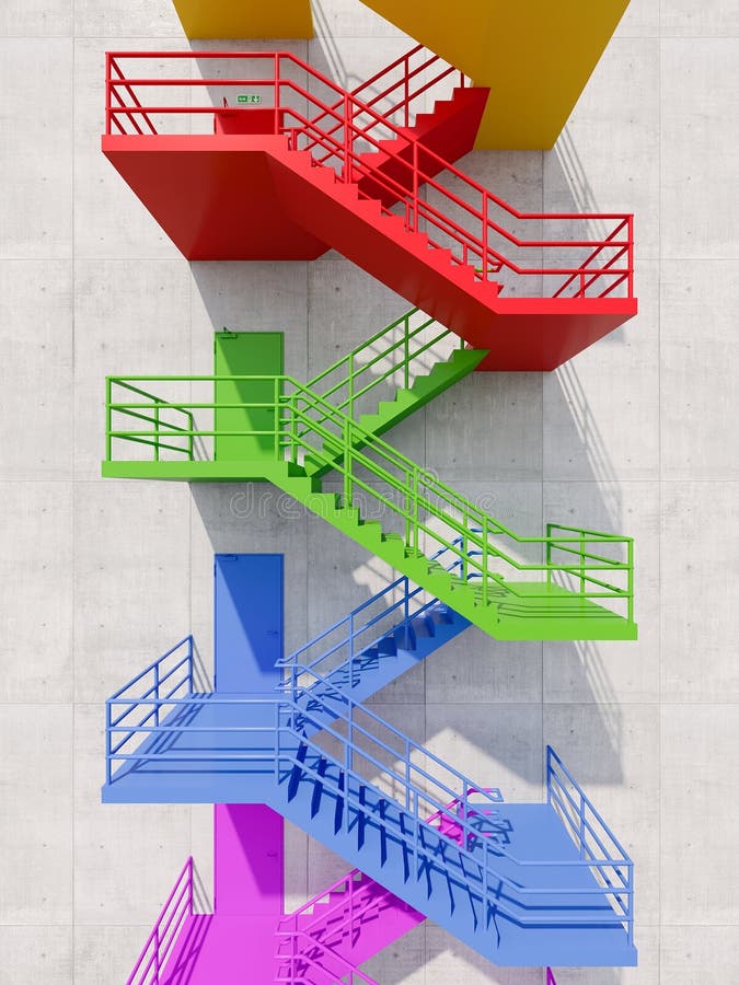 Colourful Stair Outside of Building. 3D Stock Illustration ...