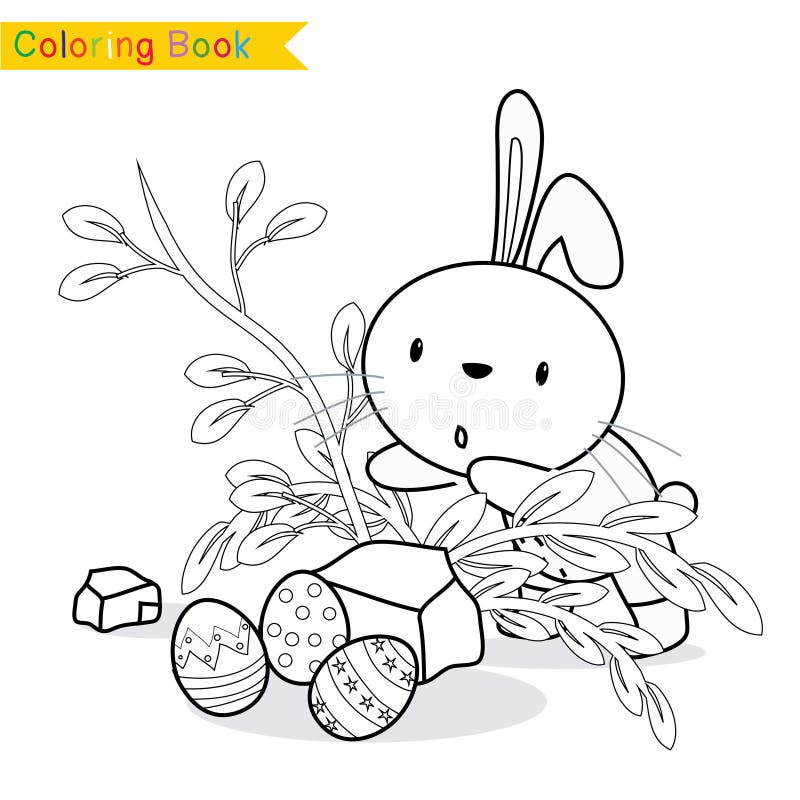 Colouring Easter Bunny Worksheet Stock Vector - Illustration of ...