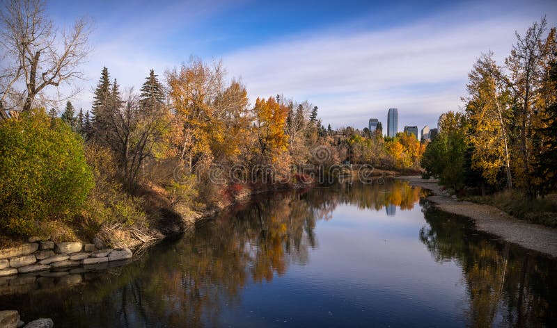 The Colours of Elbow River Banks on a Fall Morning. Stock Image - Image ...
