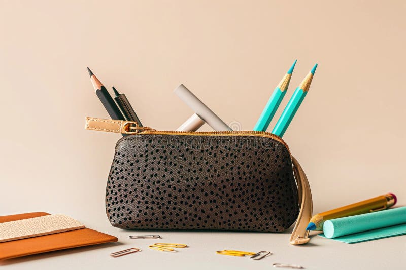 Coloursful Stationery on Light Background. Pencil Case, Markers ...