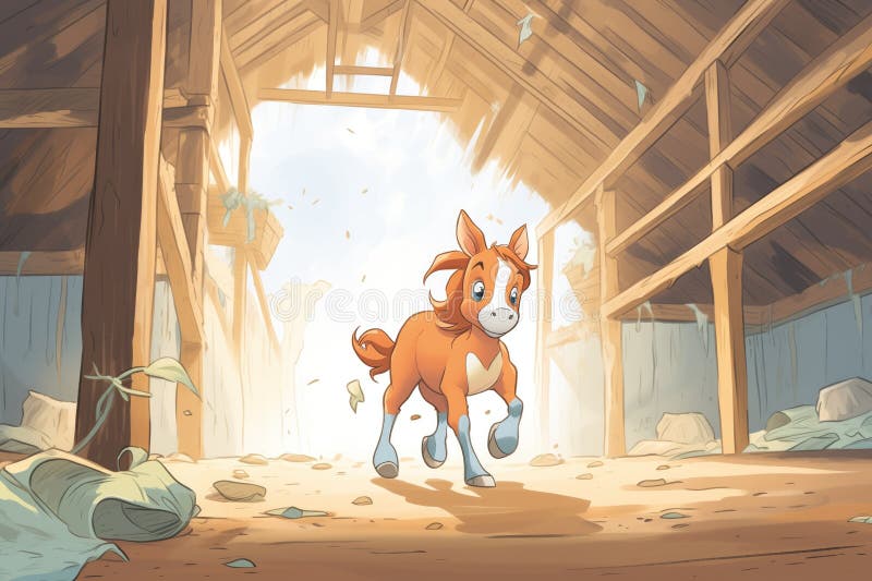 Colt exploring a barn loft stock illustration. Illustration of animal ...