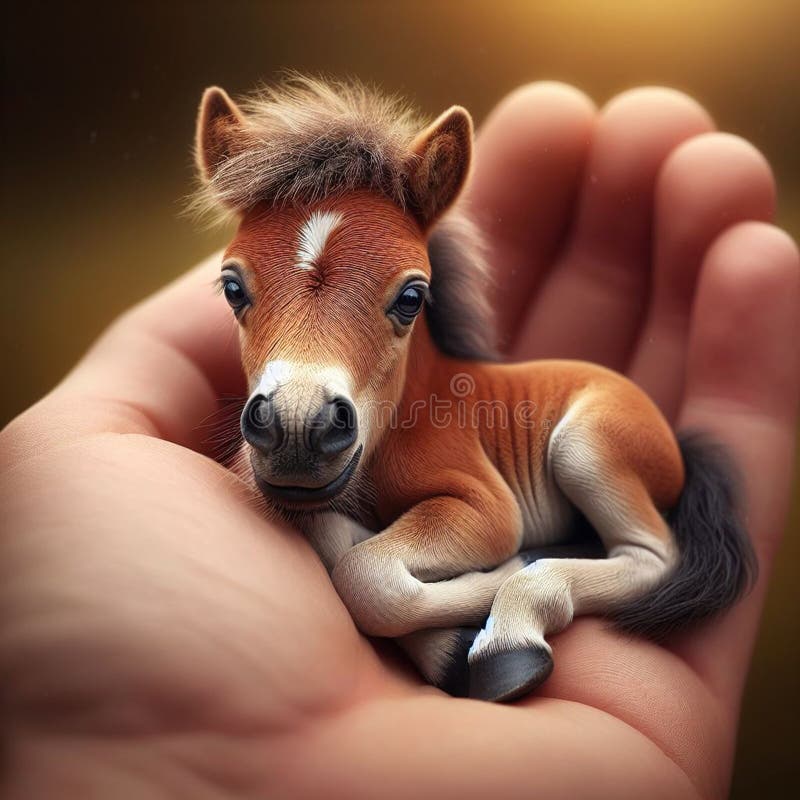 A Colt Held in the Hand by People. Animal Protection Concept Stock ...