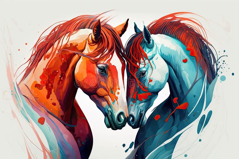 Colts Embracing Each Other. Painting in Water Color Stock Illustration ...