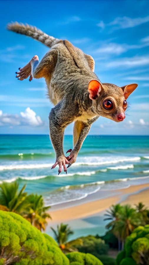 Colugo bat goes sea stock illustration. Illustration of drawing - 329051302