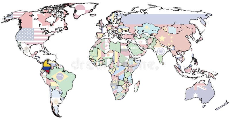 Columbia Map on a World Map with Flag and Map Pointer. Vector ...