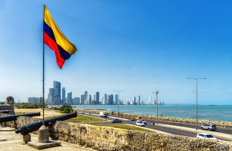 Columbian Flag and View of Cartagena in the Background Stock Photo ...
