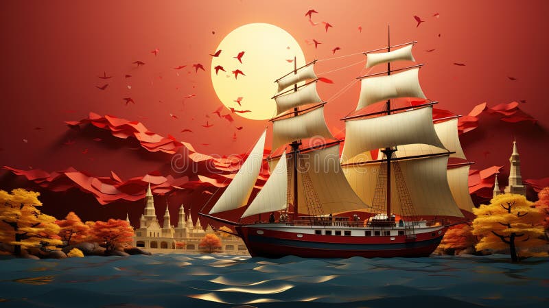 Columbus Found Day Produced 3D Cartoon Landscape Illustrations,AI ...