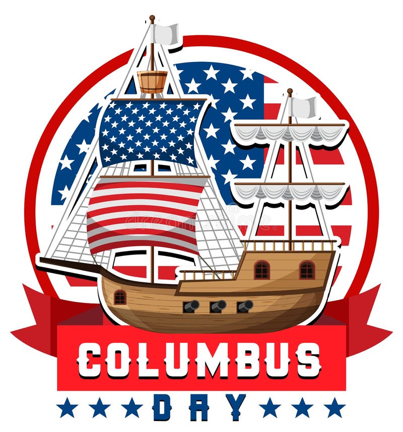 Columbus Day Banner with Flagship on American Flag Stock Vector ...