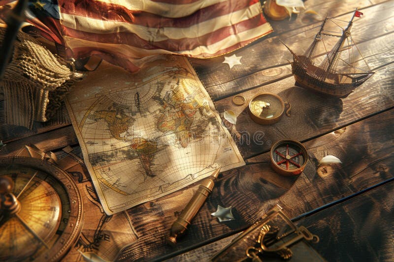 Columbus Day Commemorative Display with Explorer S Ship, Maps, and ...