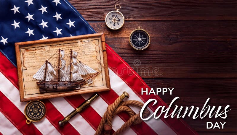 Columbus Day Poster Design stock illustration. Illustration of flag ...
