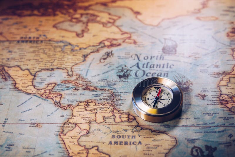 Columbus Day and World Map with Compass Stock Image - Image of ...