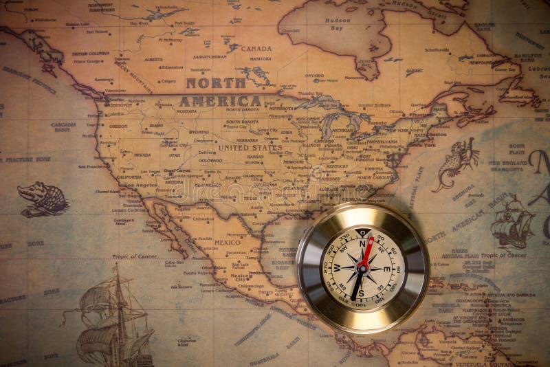 Columbus Day and World Map with Compass Stock Photo - Image of ocean ...