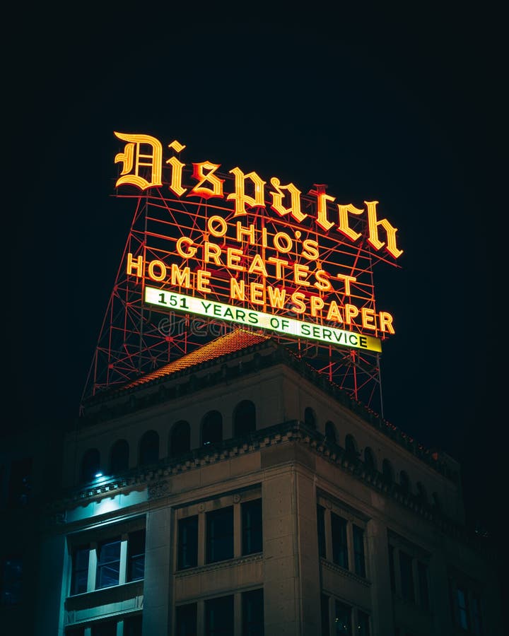 Columbus Dispatch Vintage Sign at Night, Columbus, Ohio Editorial ...