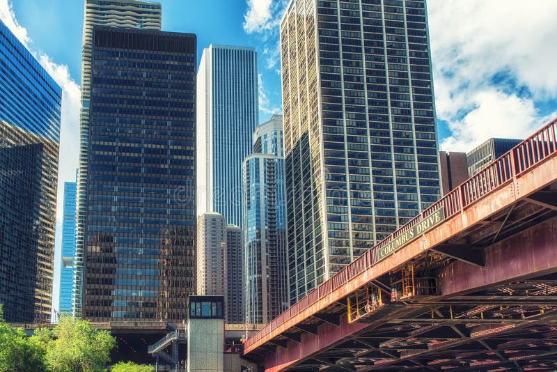 Columbus Drive Bridge, Chicago Stock Photo - Image of people, city ...