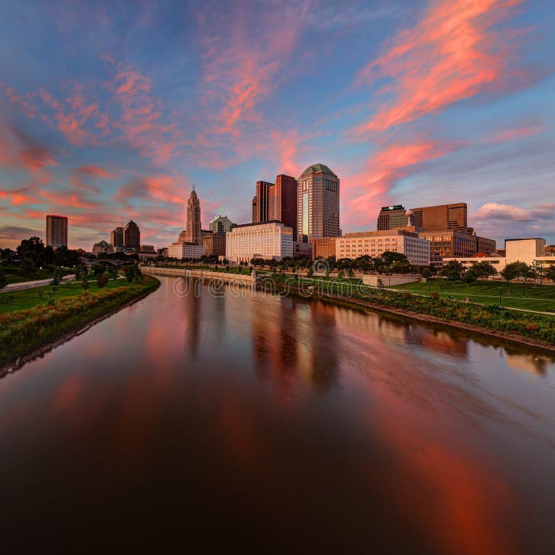Cityscape Of Columbus Ohio At Dusk Stock Image - Image of building ...