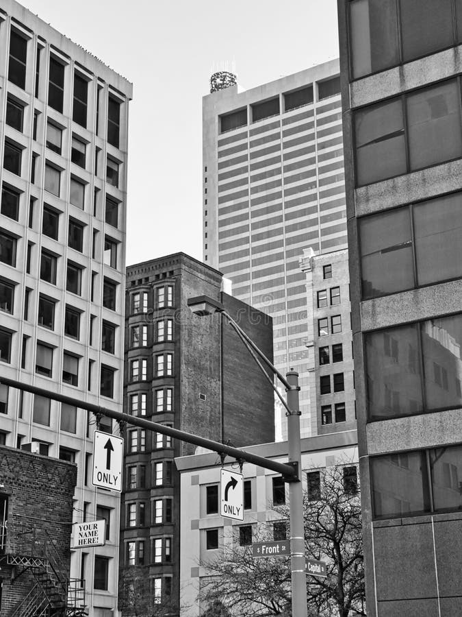Columbus Ohio Downtown Front and Capital St Black & White Editorial ...