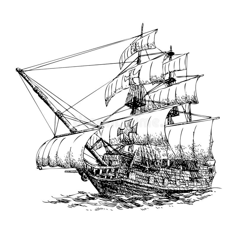 Columbus ship stock vector. Illustration of drawing, journey - 53330130