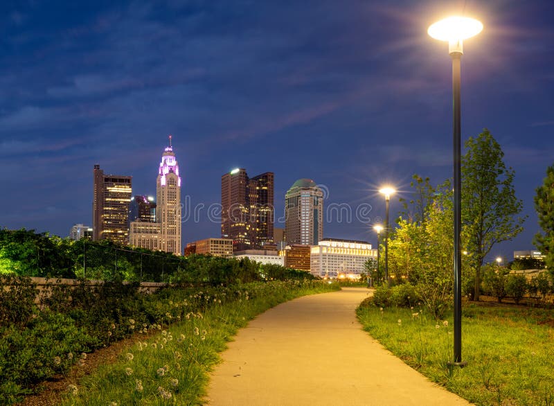 Columbus Skyline Lights from the Park Editorial Stock Image - Image of ...