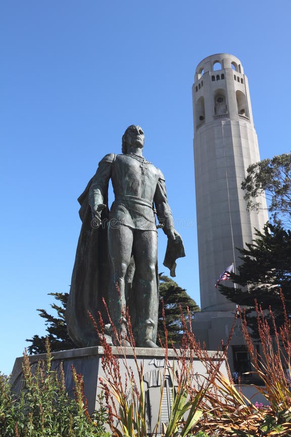 Columbus Statue and Coit Tower Stock Image - Image of historic, tower ...