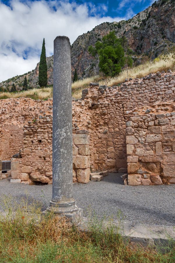 Column in Ancient Greek Archaeological Site of Delphi, Greece Stock ...