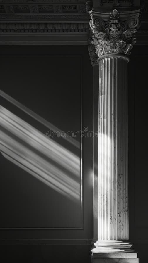 Column in Classical Architecture with Intricate Capital and Sunlight ...