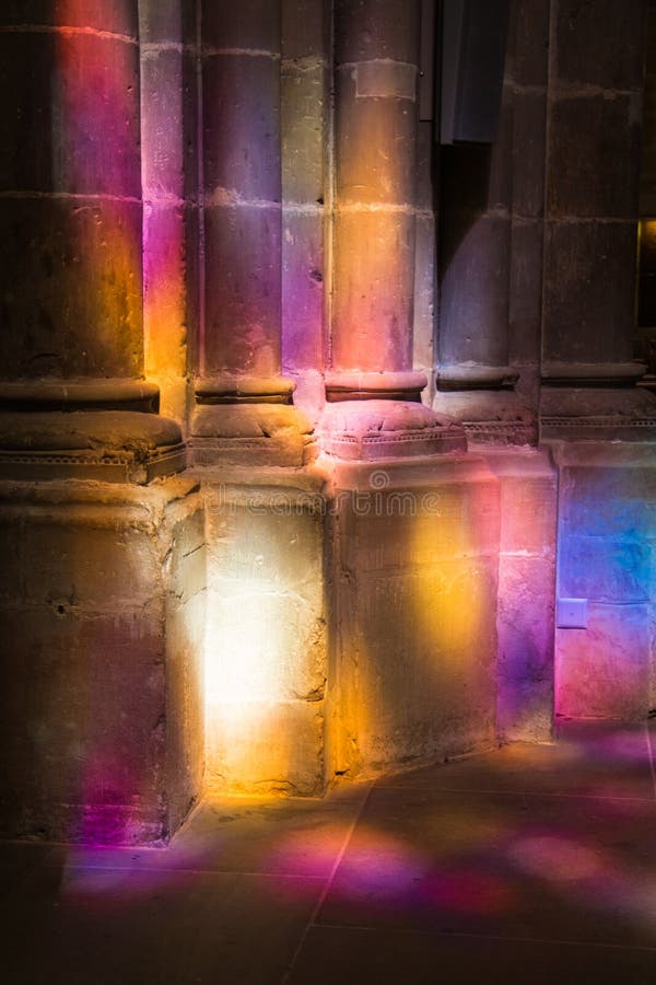 Column in Colored Stainded Glass Light Stock Image - Image of religion ...