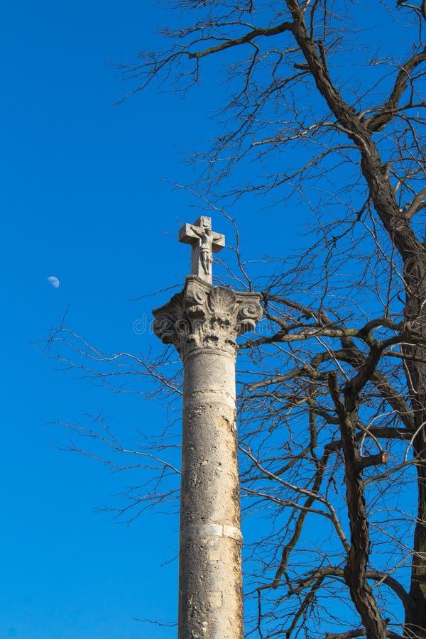 Column with a Cross Under a Tree Stock Image - Image of slovakia ...