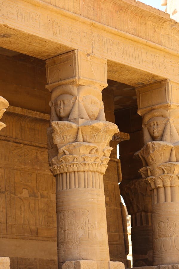 Column Crown of Temple in Aswan, Egypt Stock Image - Image of people ...