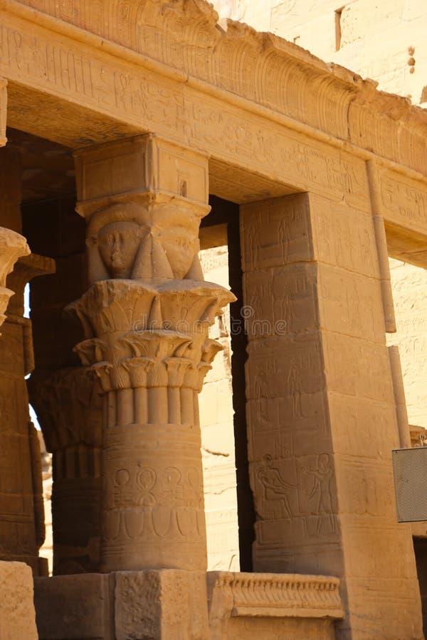Column Crown of Temple in Aswan, Egypt Stock Image - Image of river ...