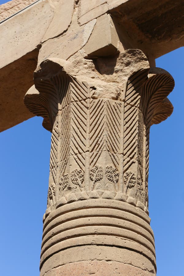 Column Crown of Temple in Aswan, Egypt Stock Image - Image of isis ...